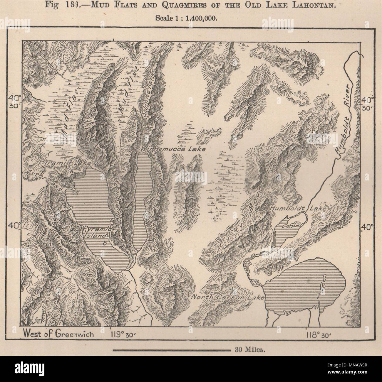 Mud flats and quagmires of the Old Lake Lahontan. Nevada 1885 antique ...