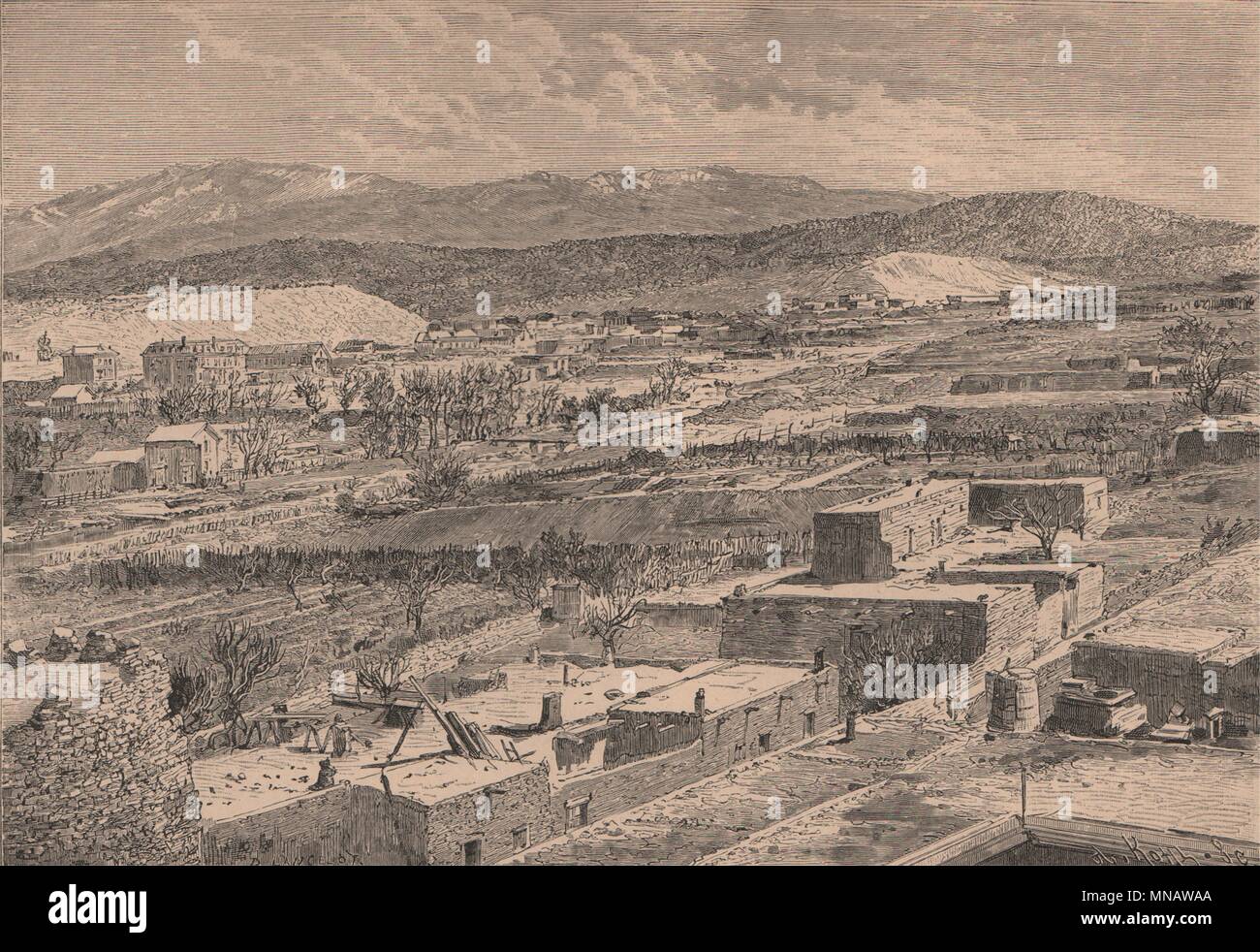 General view of Santa Fe, Capital of New Mexico 1885 old antique print ...