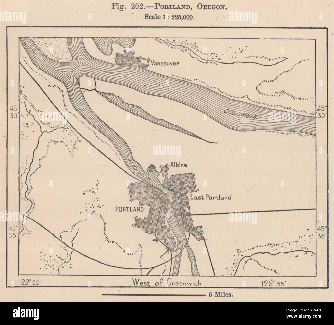 Portland, Oregon 1885 old antique vintage map plan chart Stock Photo ...