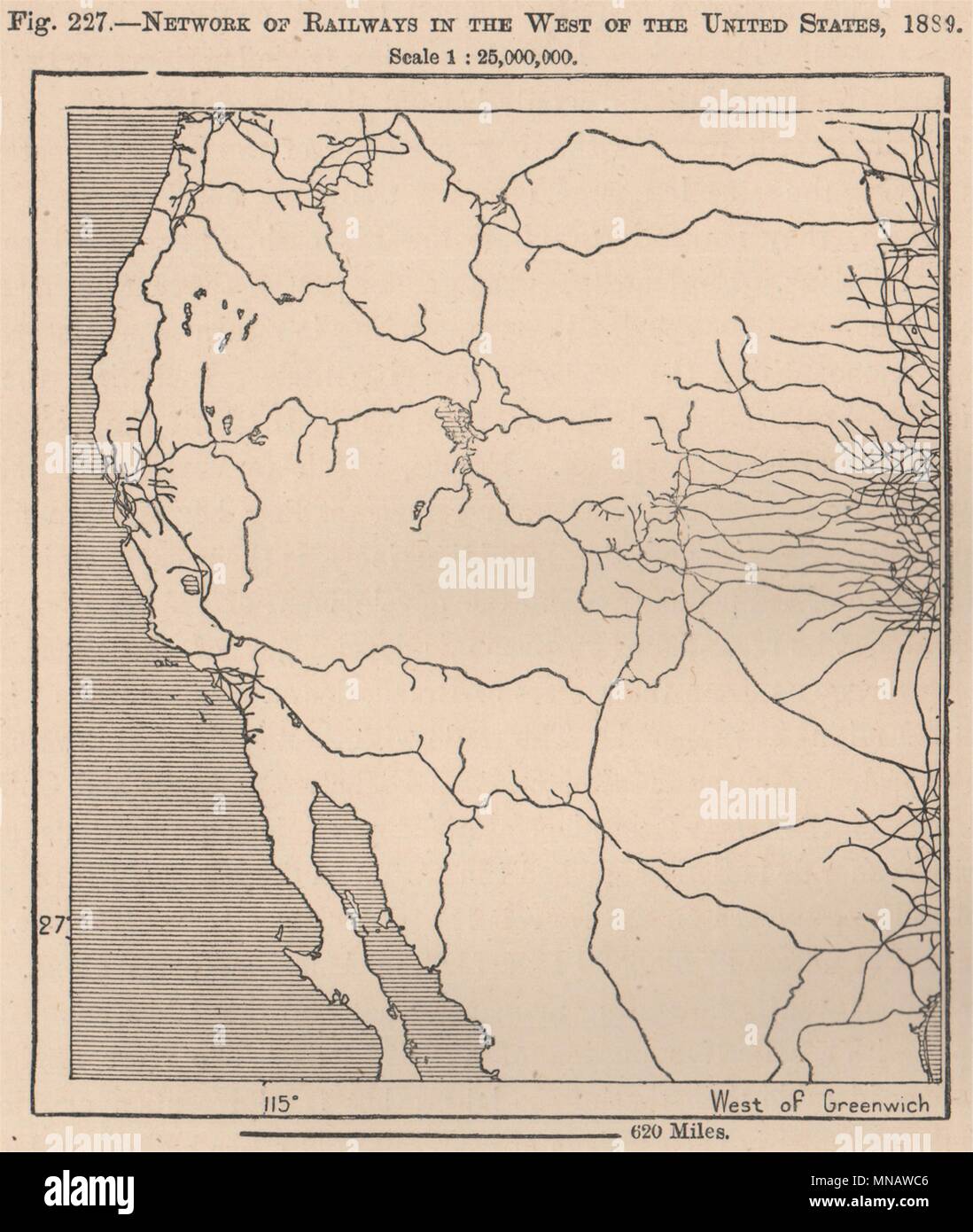 Network of Railways in the West of the United States, 1889. USA 1885 ...