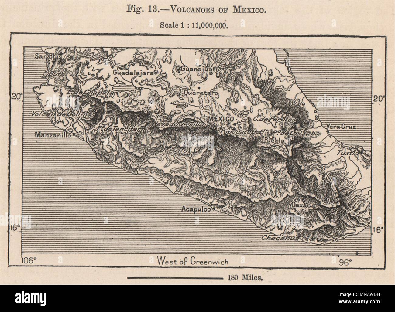 Volcanoes of Mexico 1885 old antique vintage map plan chart Stock Photo ...
