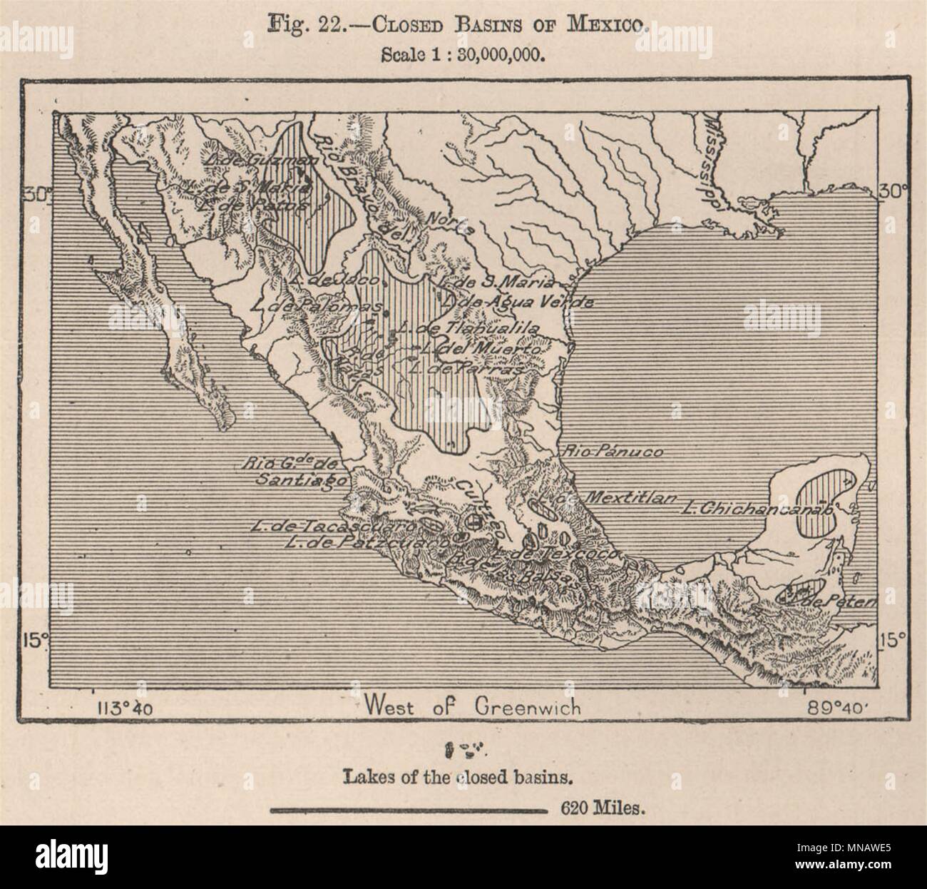 Closed Basins of Mexico 1885 old antique vintage map plan chart Stock ...