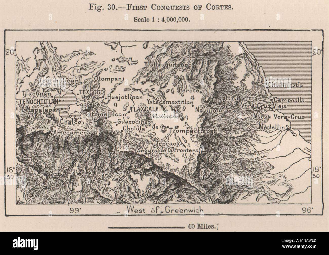 First Conquests of Cortes. Mexico 1885 old antique vintage map plan ...