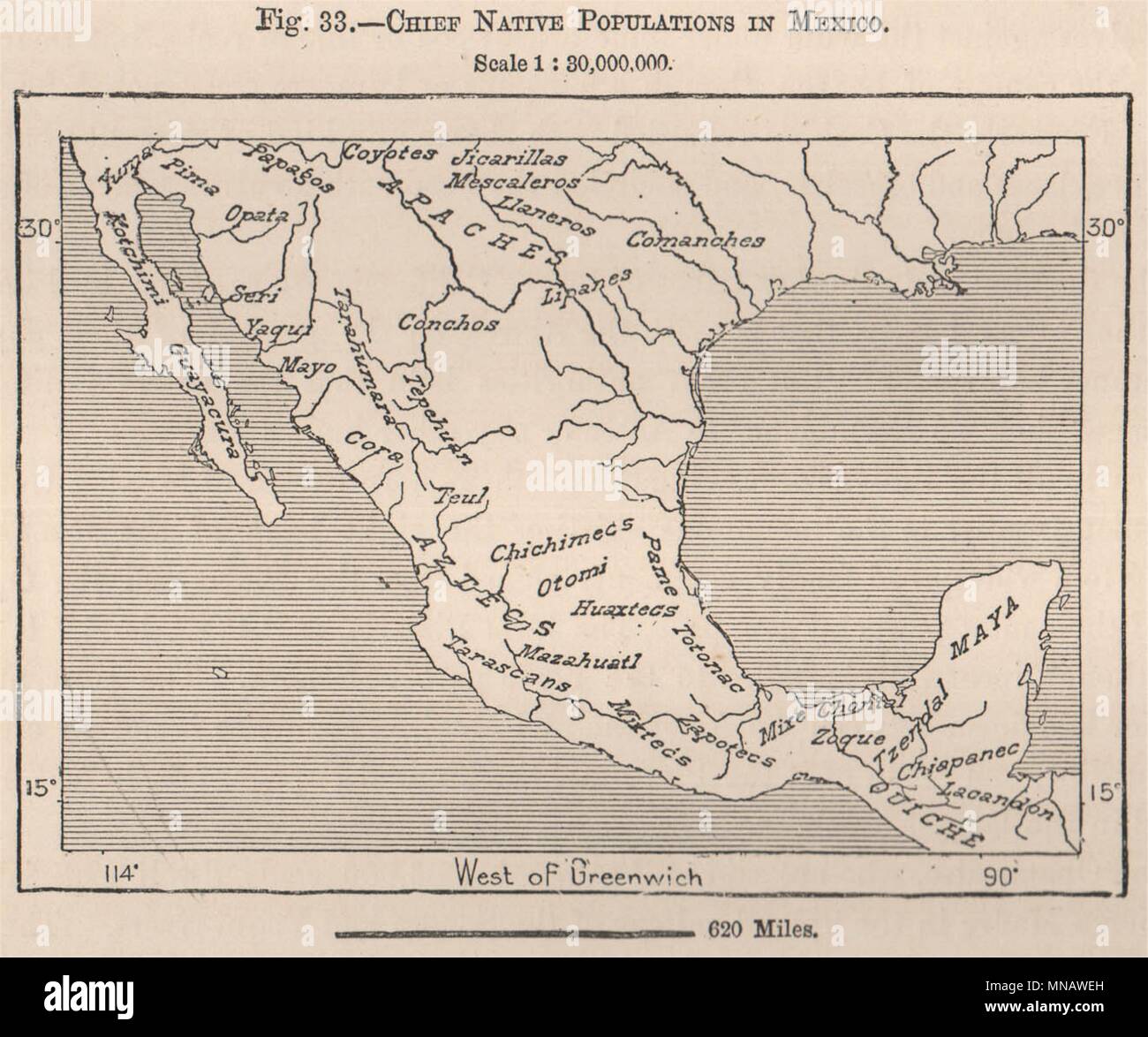 Chief native populations in Mexico 1885 old antique vintage map plan ...