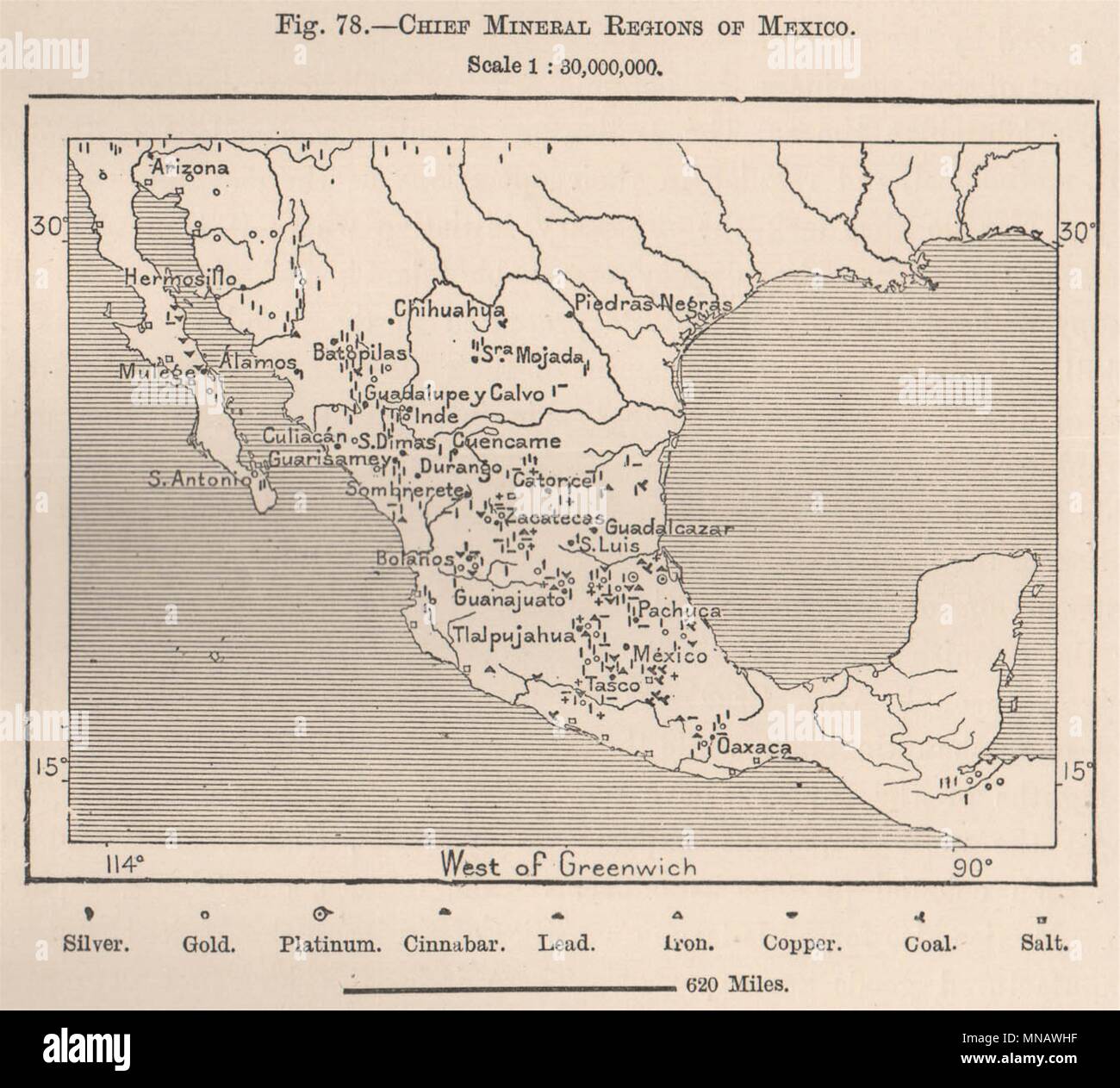 Chief Mineral regions of Mexico 1885 old antique vintage map plan chart ...