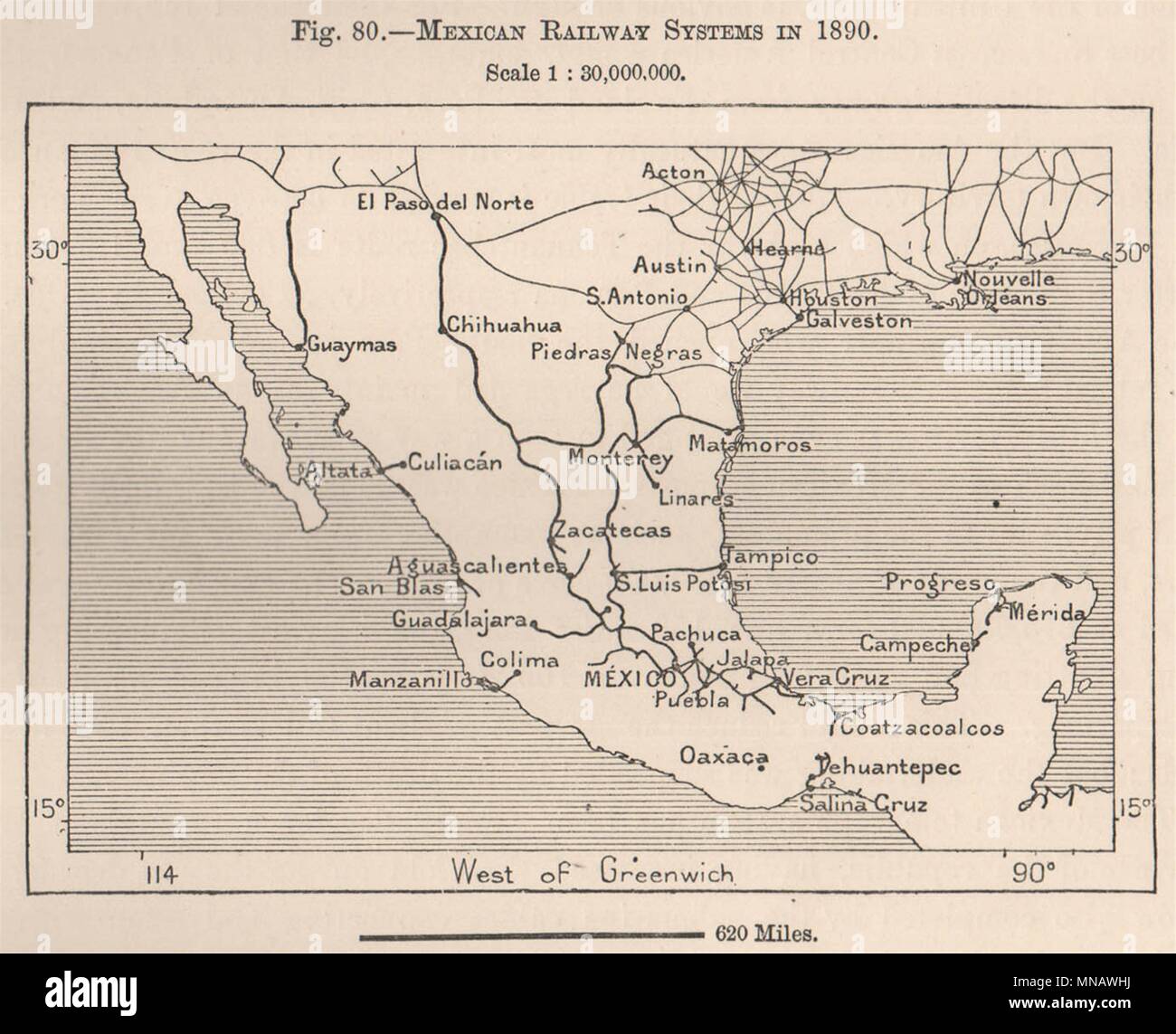 Mexican Railway systems in 1890. Mexico 1885 old antique map plan chart ...
