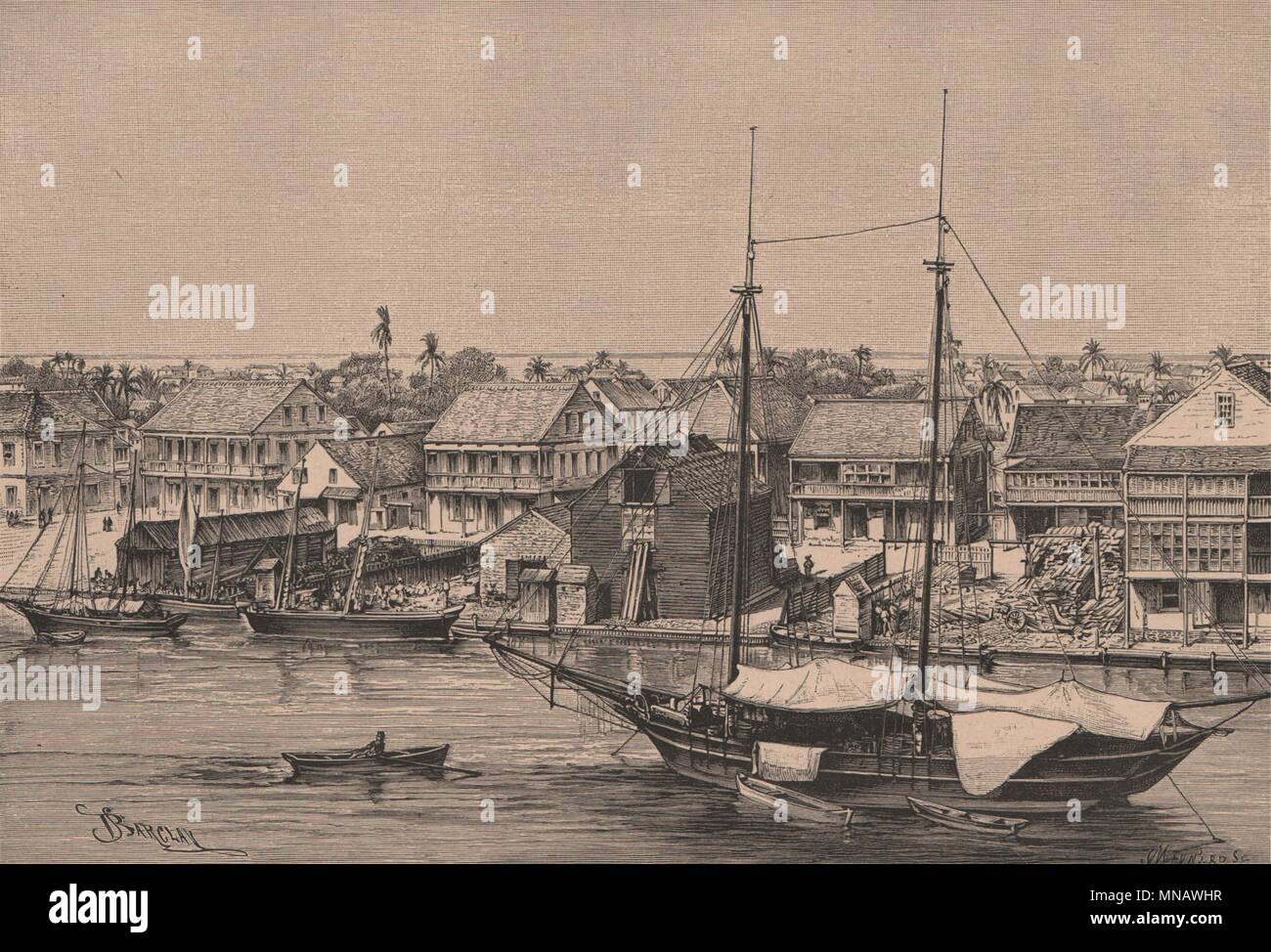 Belize City - View from the Harbour. British Honduras 1885 old antique ...