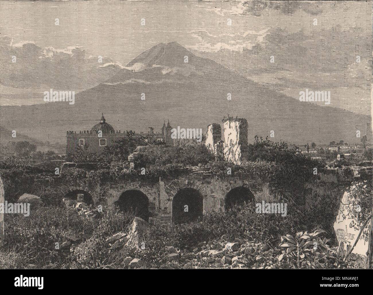 Antigua Guatemala. Ruins of Christchurch & Agua Volcano. Central ...