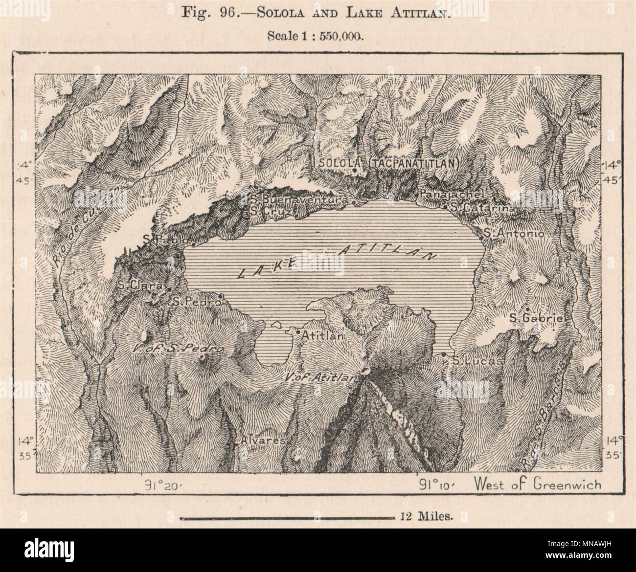 Solola and Lake Atitlan. Guatemala. Central America 1885 old antique ...