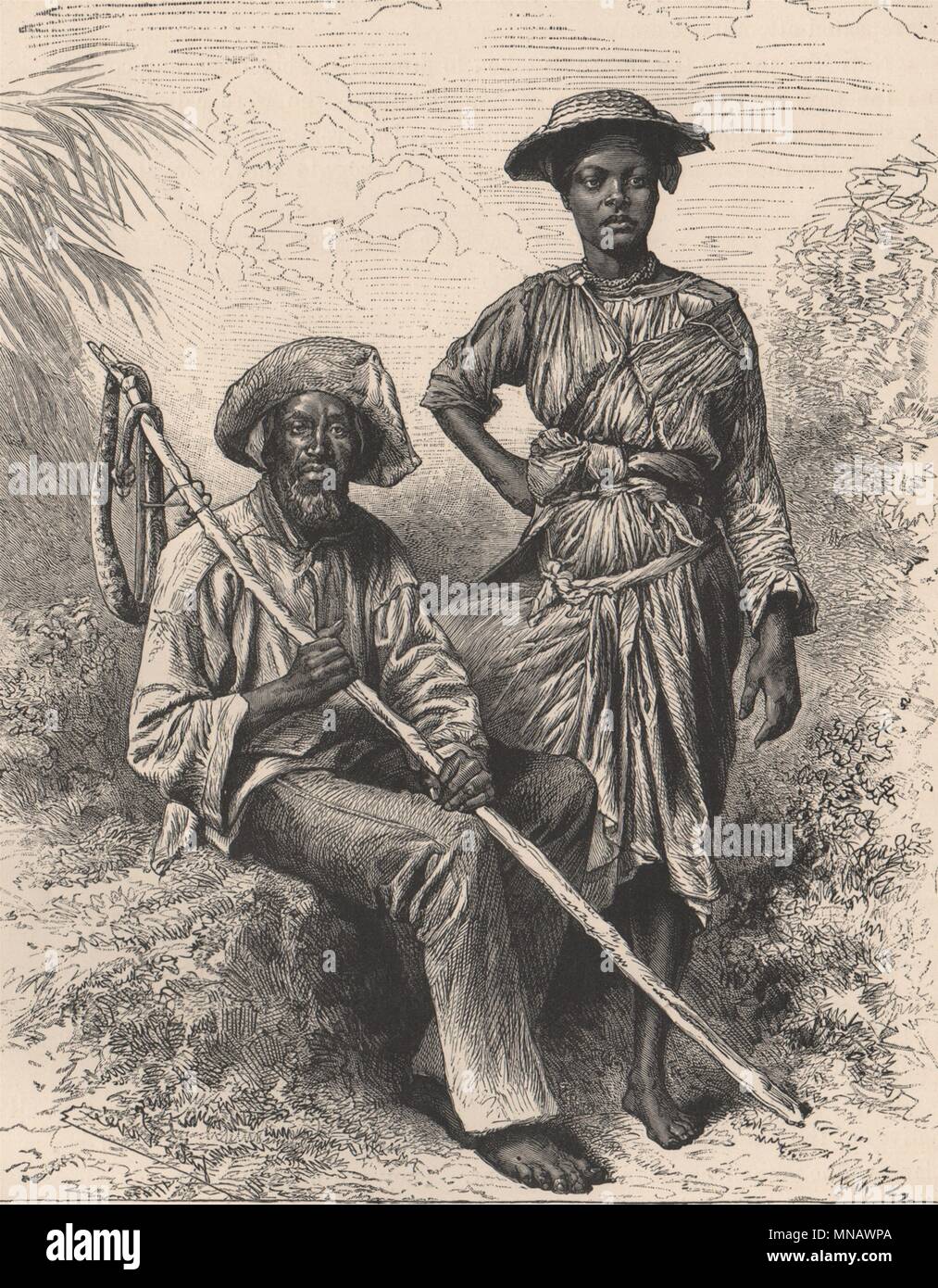 Snake-catcher & charcoal Girl, Martinique. West Indies. Lesser Antilles ...