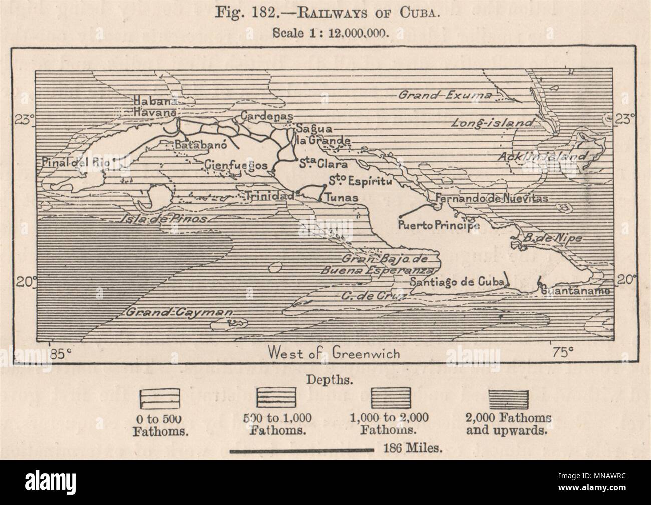 Railways of Cuba 1885 old antique vintage map plan chart Stock Photo ...