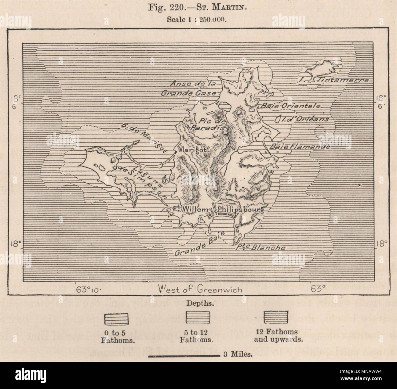 St. Martin. West Indies. The Lesser Antilles 1885 old antique map plan ...