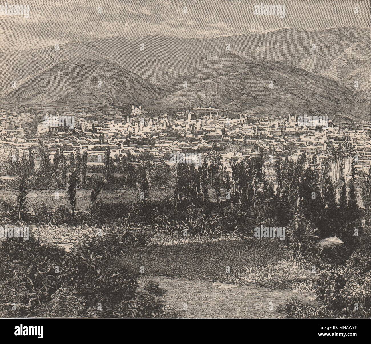 Caracas; view taken above the Guaire. Venezuela 1885 old antique print ...