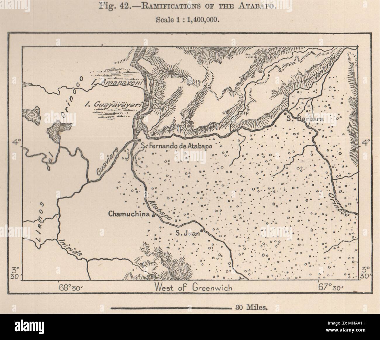 Ramifications of the Atabapo. Venezuela 1885 old antique map plan chart ...