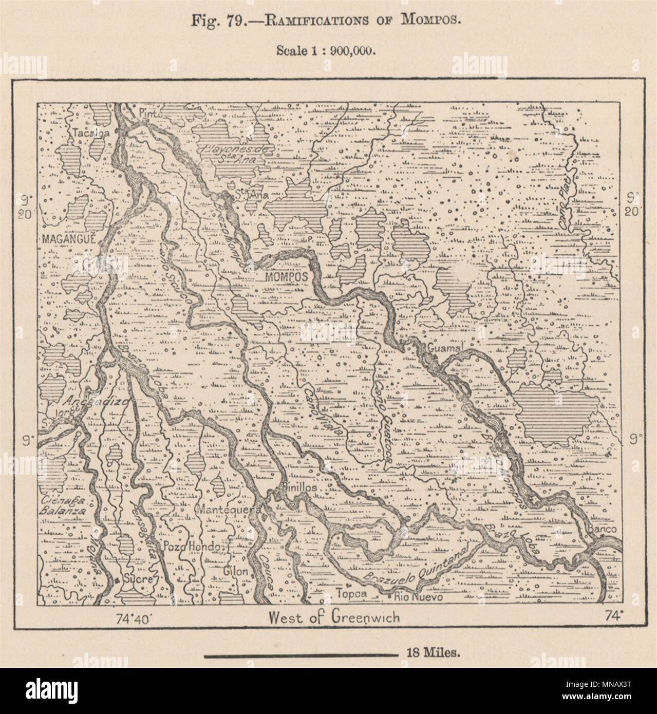 Ramifications of Mompos (Santa Cruz de Mompox) Colombia 1885 old ...