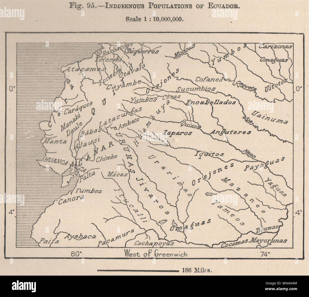 Indigenous populations of Ecuador 1885 old antique vintage map plan ...