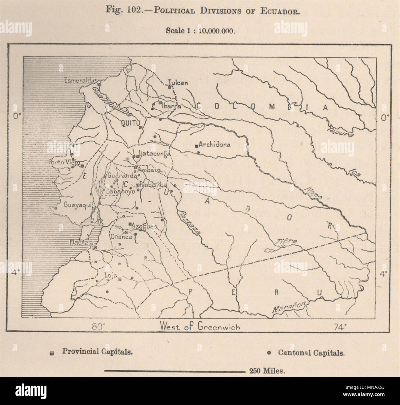 Political divisions of Ecuador 1885 old antique vintage map plan chart ...