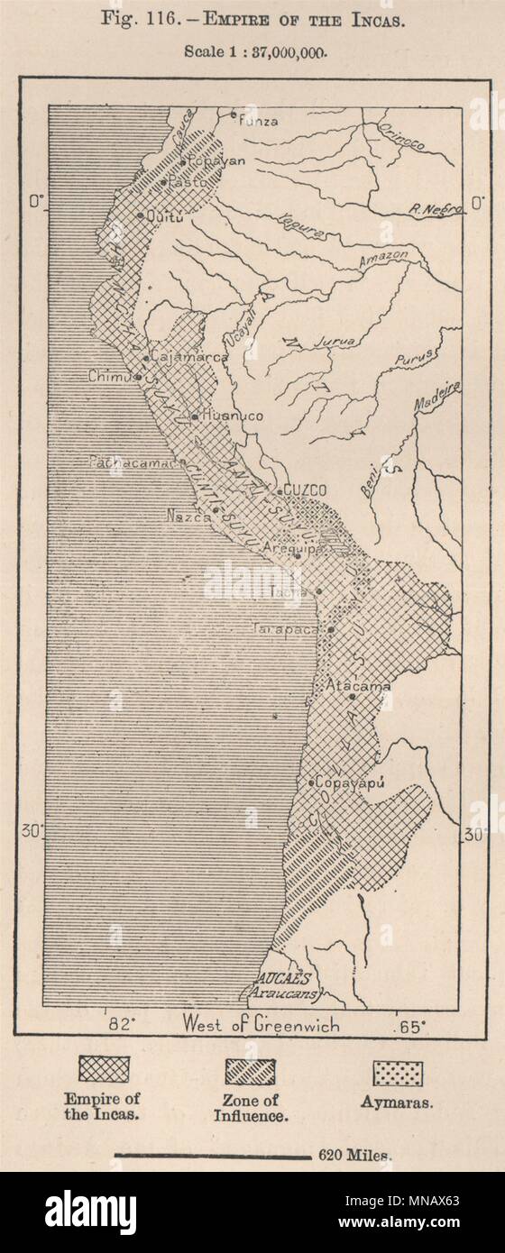 Empire of the Incas. Peru 1885 old antique vintage map plan chart Stock ...