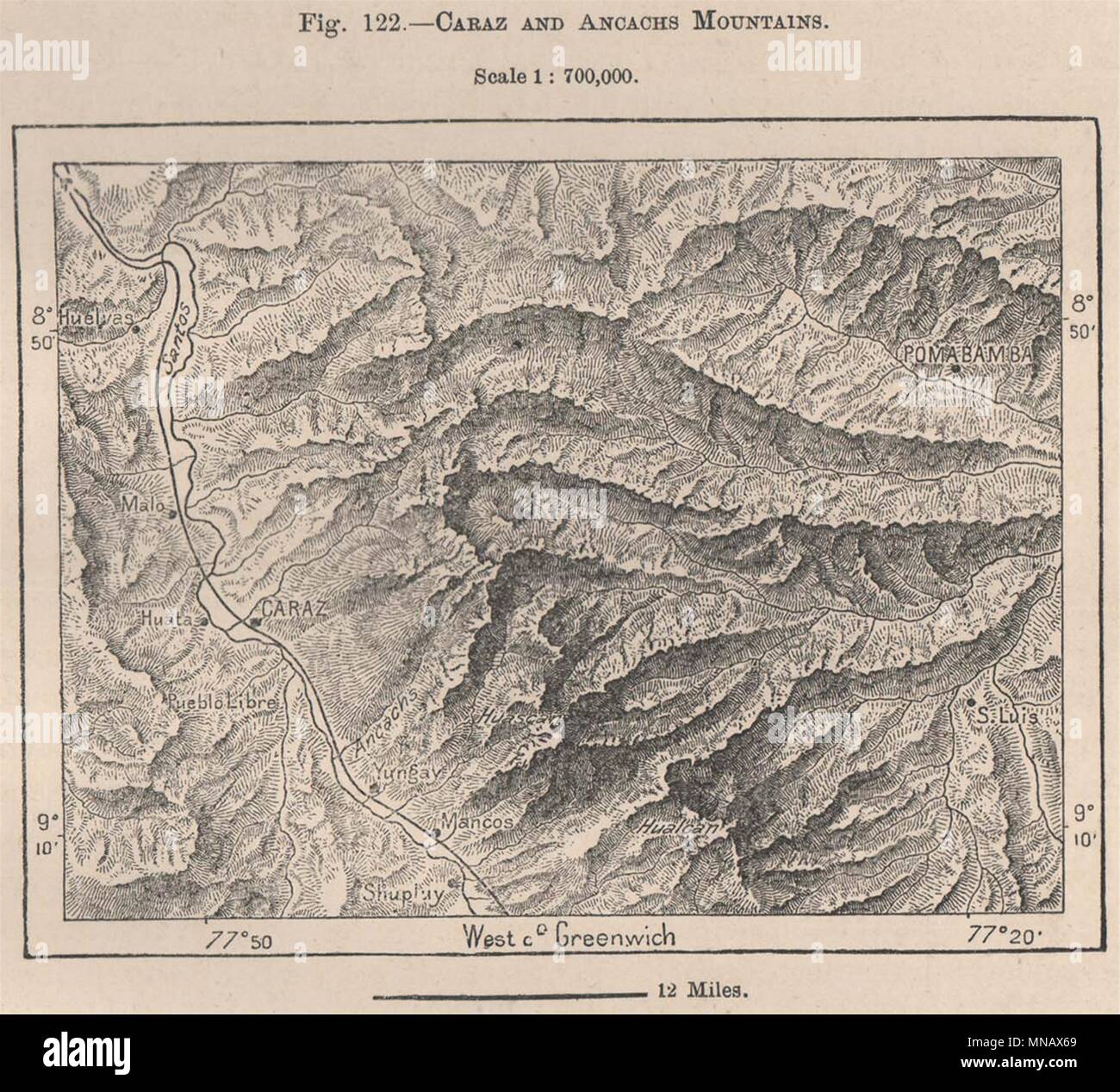 Caraz & Ancash Mountains. Parque Huascarán. Peru. Pomabamba 1885 old ...