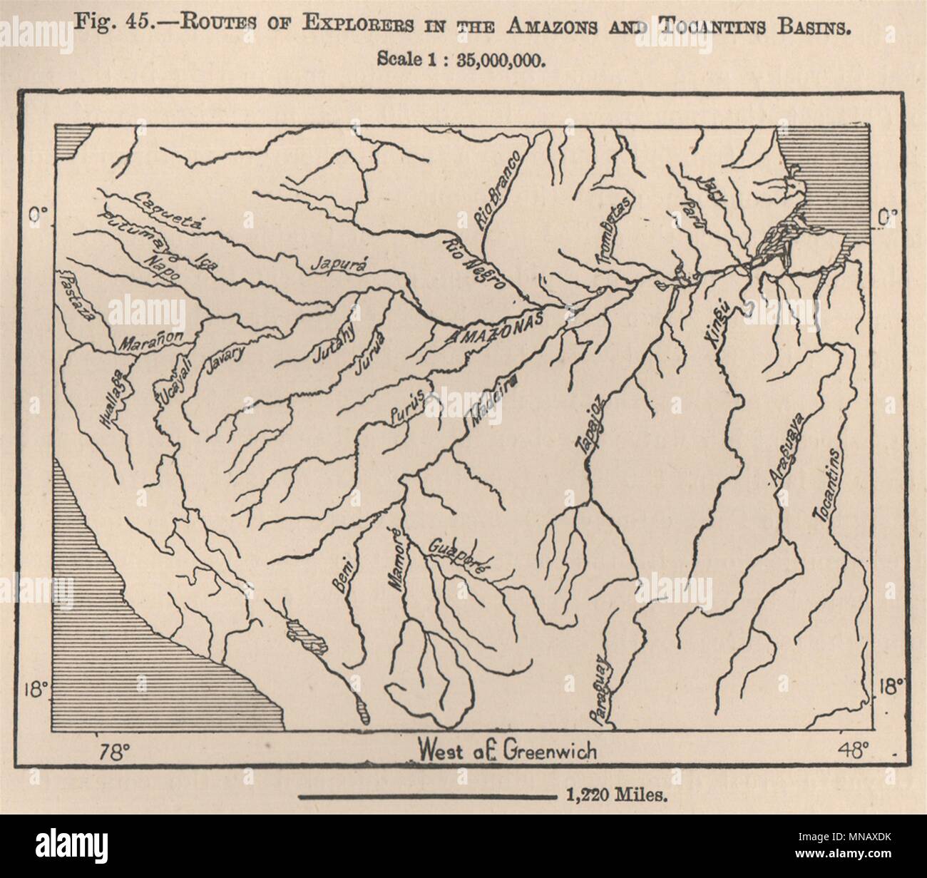 Routes of Explorers in the Amazons and Tocantins Basins. Brazil 1885 ...
