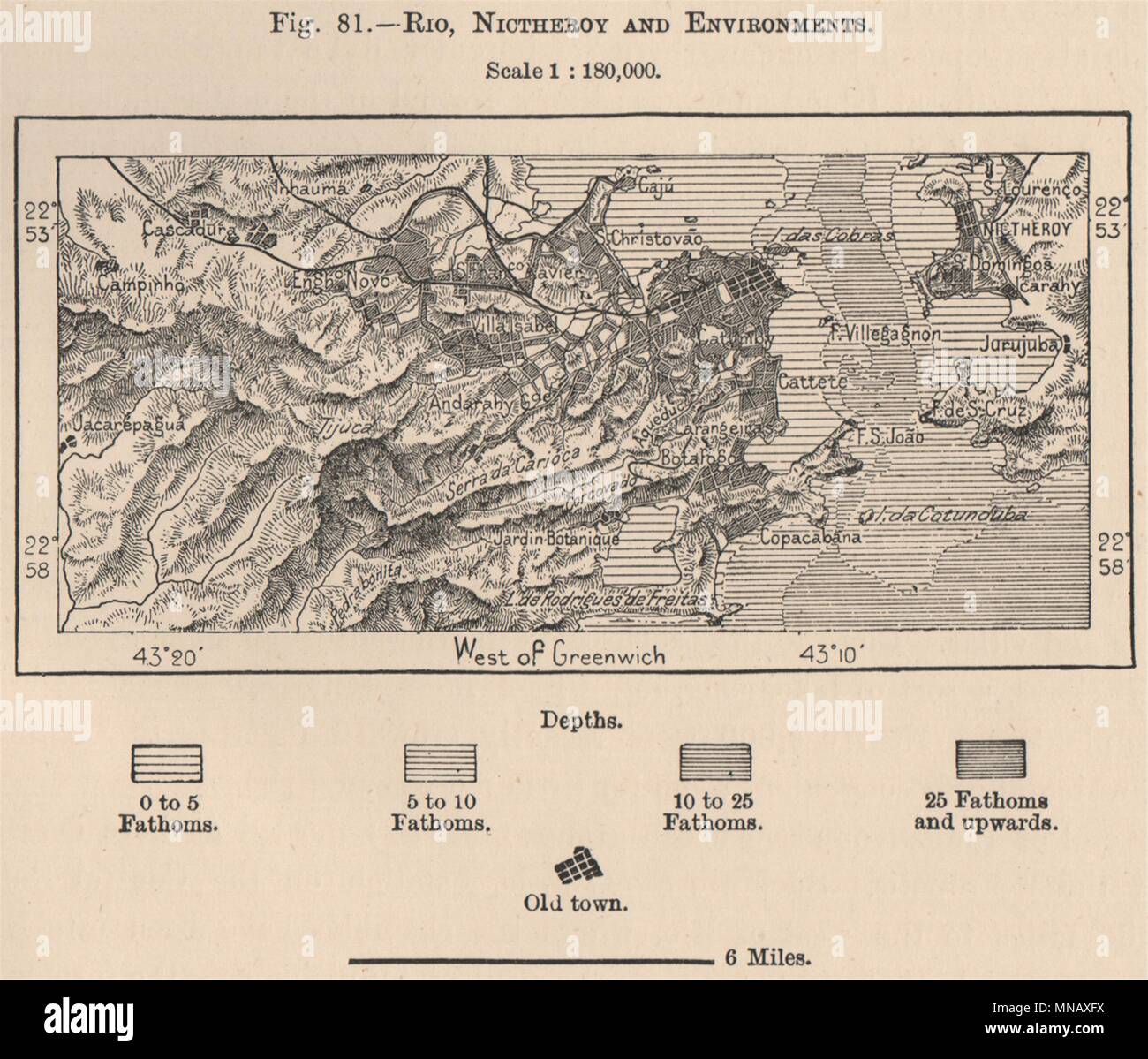 Rio de Janeiro, Niteroi and environs. Brazil 1885 old antique map plan ...