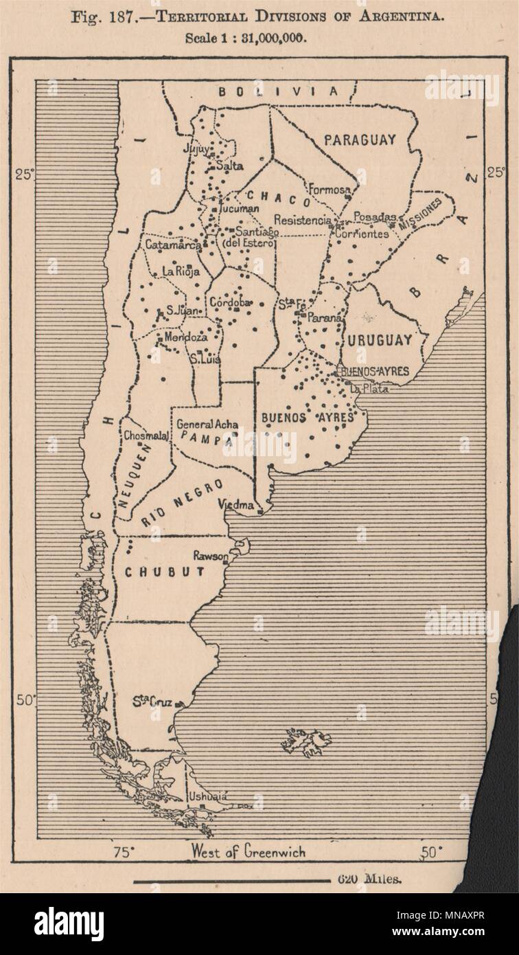 Territorial divisions of Argentina. Provinces 1885 old antique map plan ...