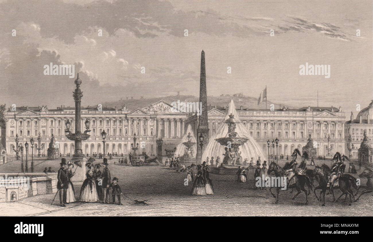 PARIS. Place de la Concorde I. BICKNELL 1845 old antique vintage print ...