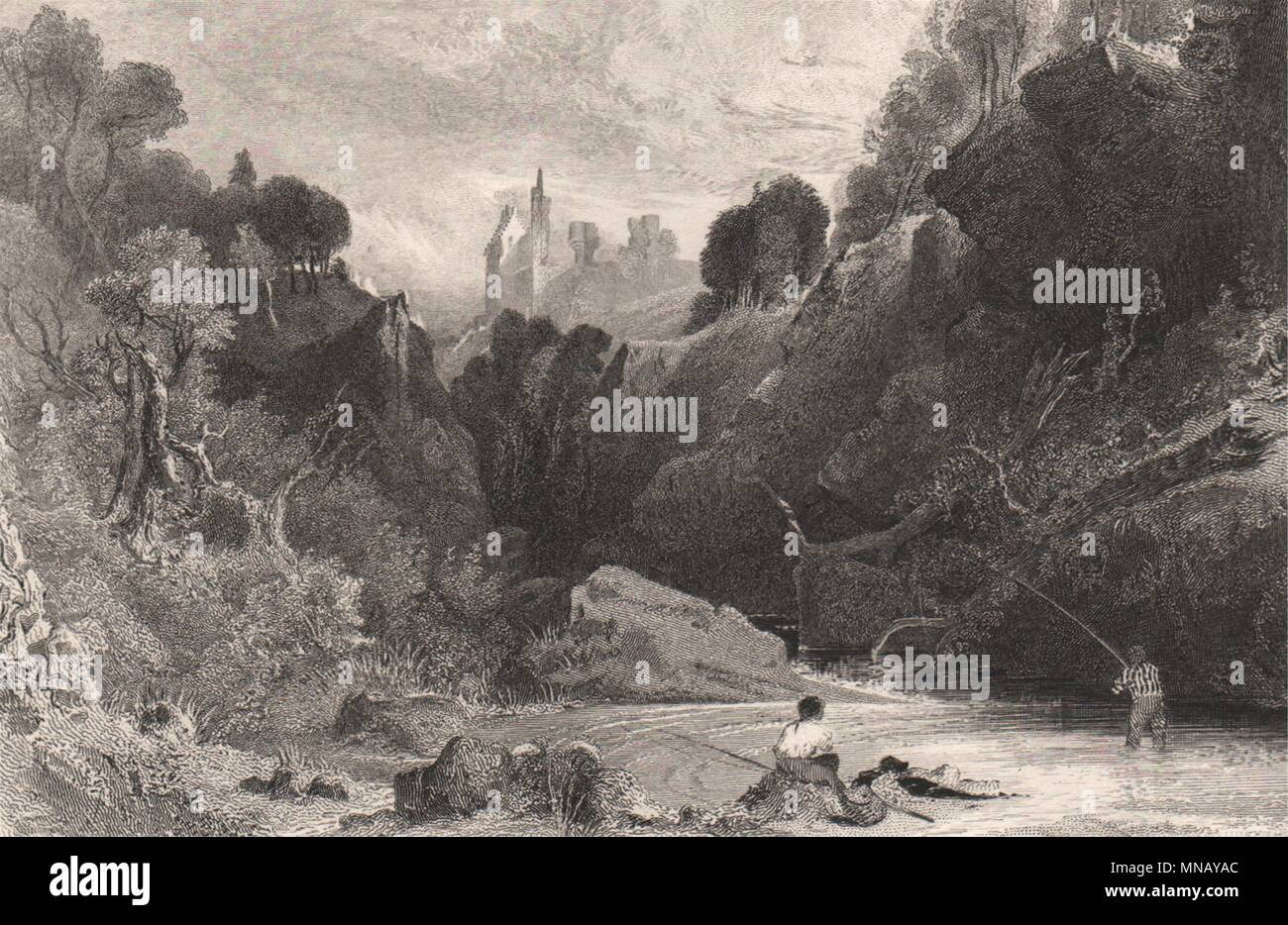 Rosslyn Castle, Roslin Glen, Midlothian. Scotland 1845 old antique ...