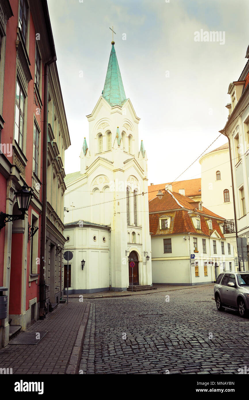 Riga, Latvia. Our Lady of Sorrows Church in Riga. Roman Catholic church ...