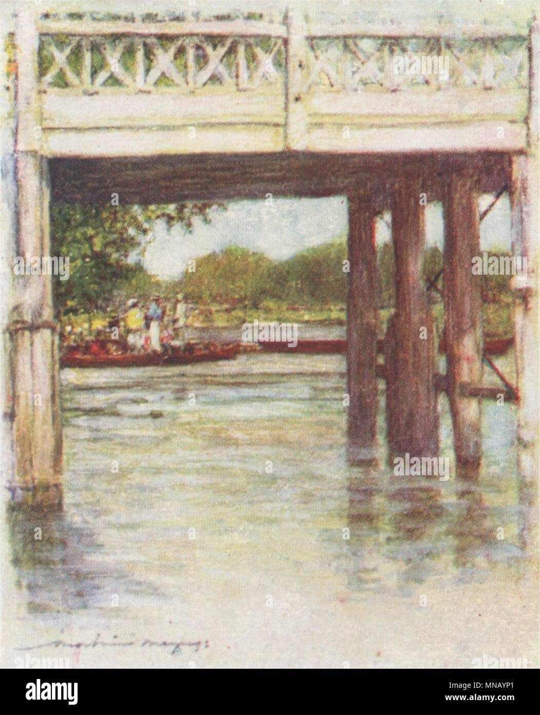 'Goring Bridge' by Mortimer Menpes. Oxfordshire. SMALL 1906 old antique ...