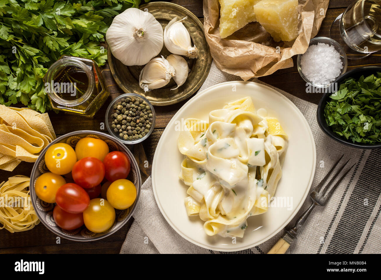 Pappardelle Pasta with Creamy Alfredo Sauce Stock Photo - Alamy