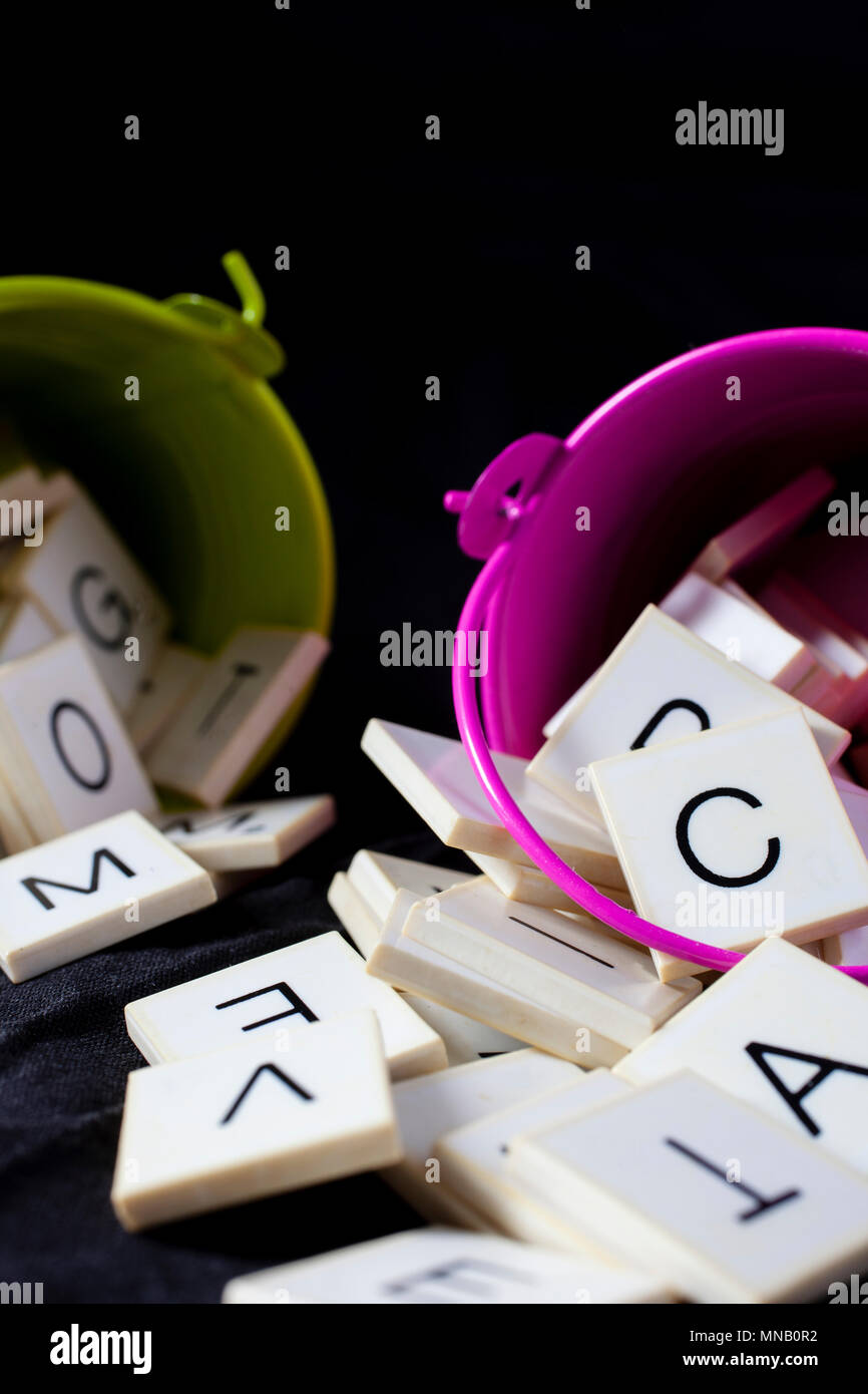 letter blocks in a bucket Stock Photo - Alamy
