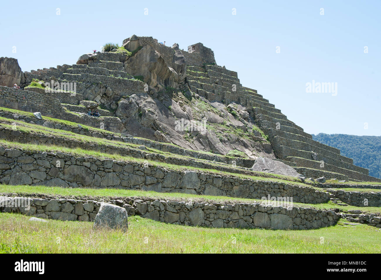 The tiered steps make up the landscape of Machu Picchu in Peru Stock ...