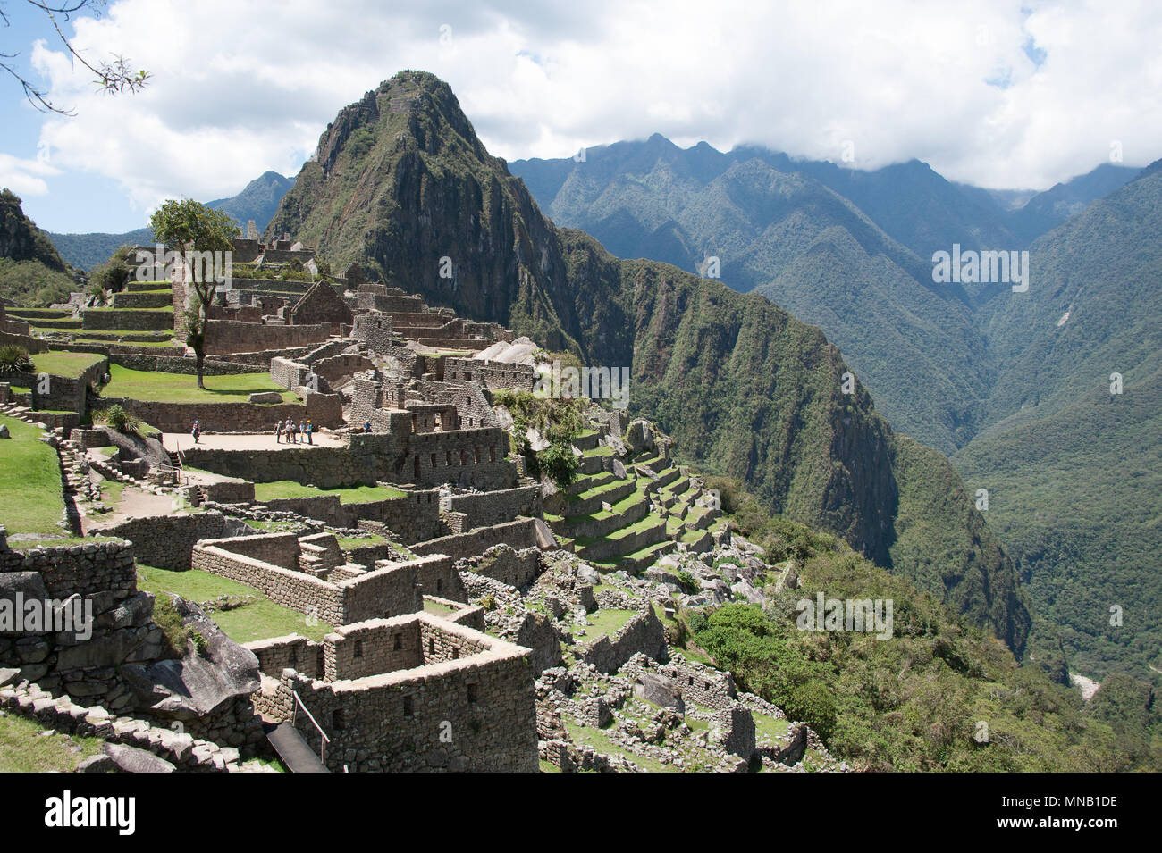 A view of the stepped valley landscape with its ruin fortress walls and ...