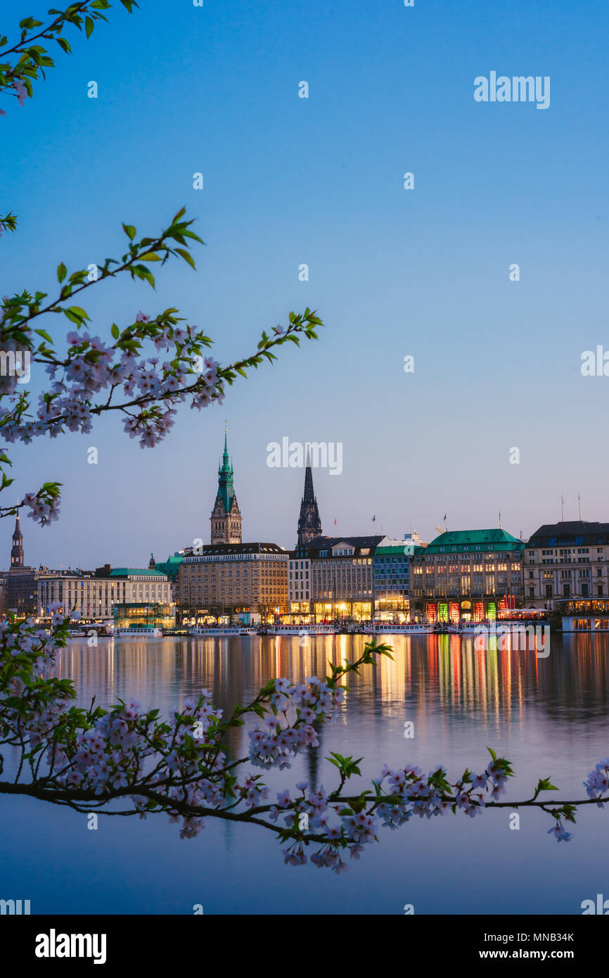 Beautiful view of Hamburg town hall - Rathaus and Alster river at ...
