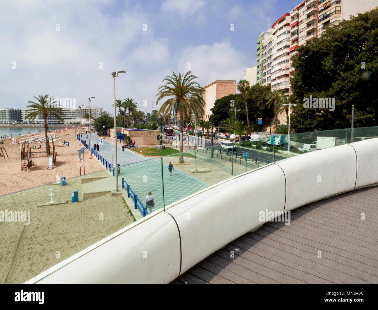 Cycle and pedestrian bridge on the beach of Alicante, Costa Blanca ...