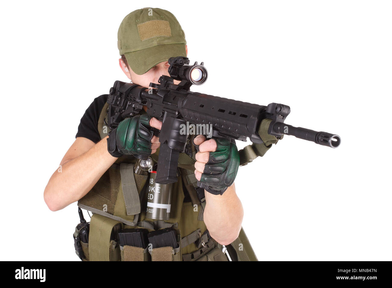 mercenary with m16 rifle isolated on white Stock Photo - Alamy