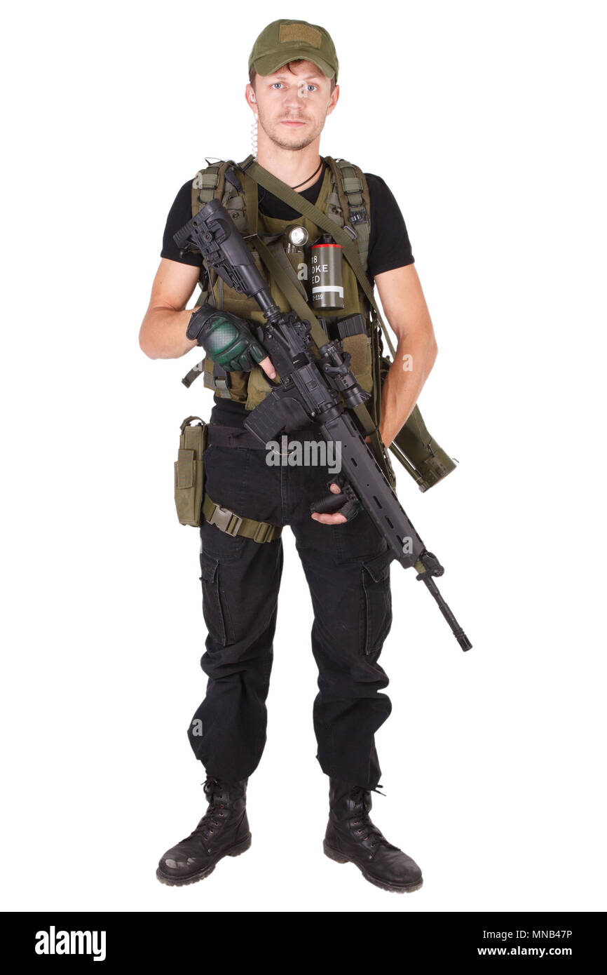 mercenary with m16 rifle isolated on white Stock Photo - Alamy