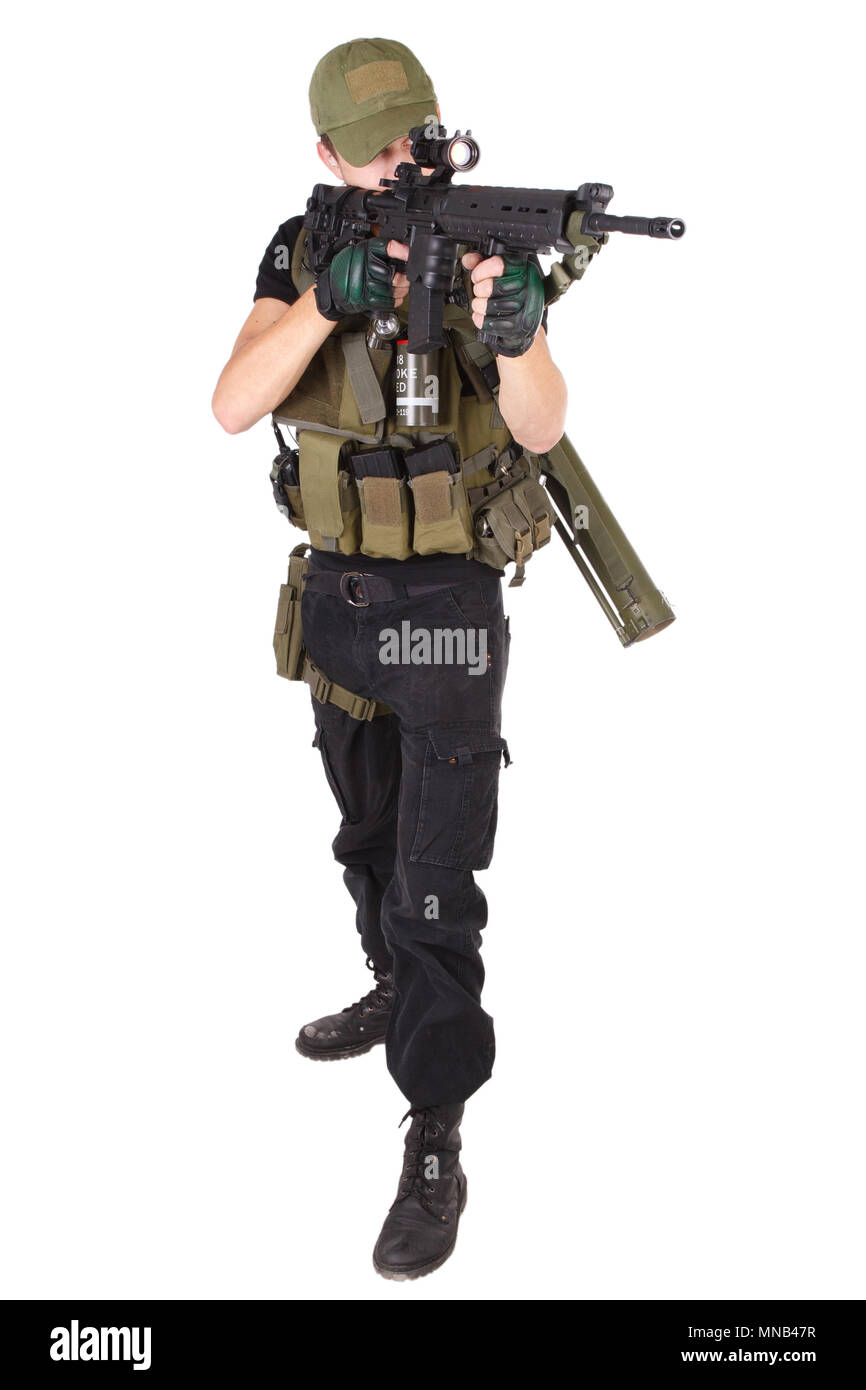 mercenary with m16 rifle isolated on white Stock Photo - Alamy