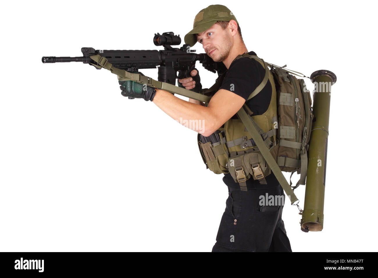 mercenary with m16 rifle isolated on white Stock Photo - Alamy