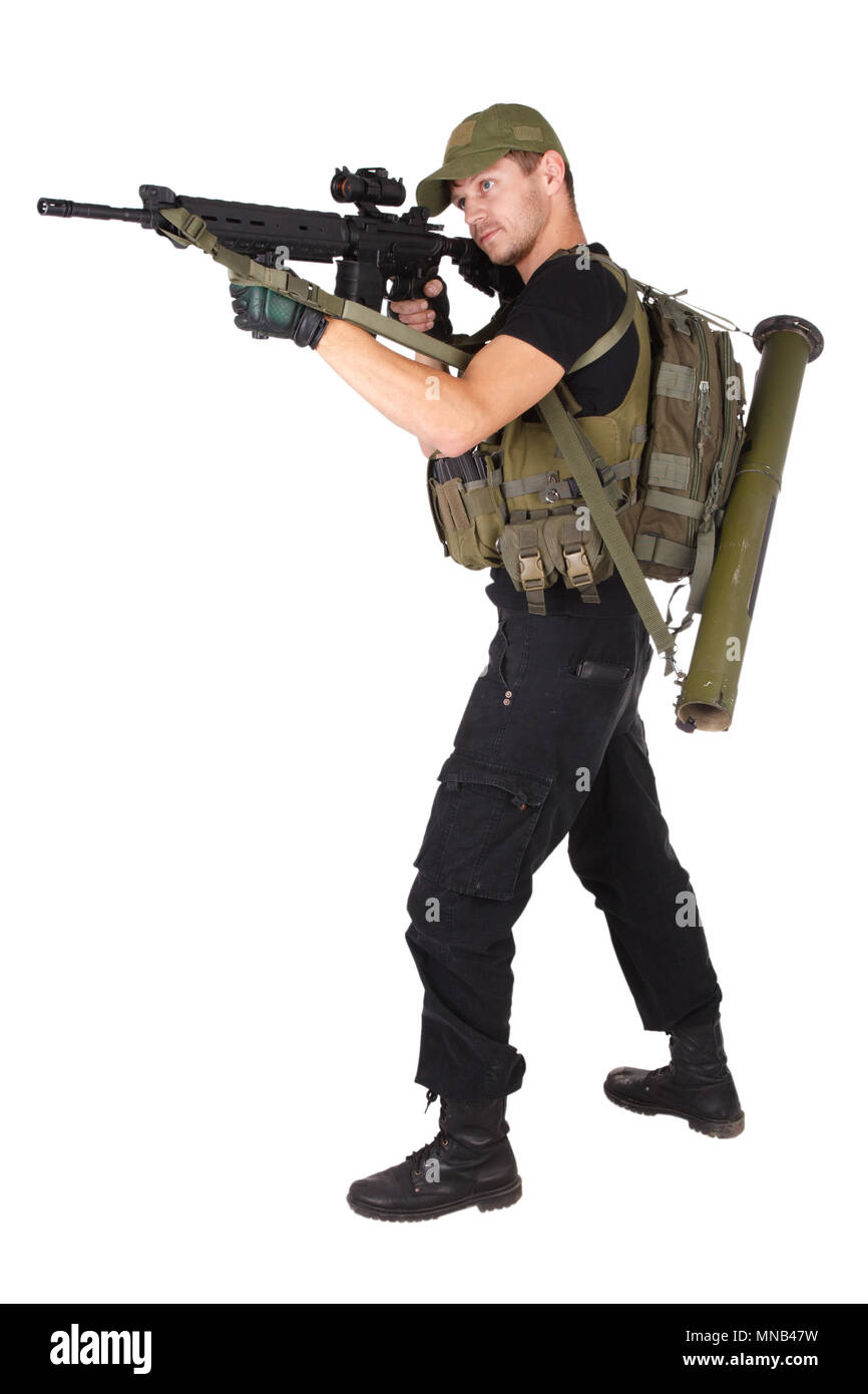 mercenary with m16 rifle isolated on white Stock Photo - Alamy