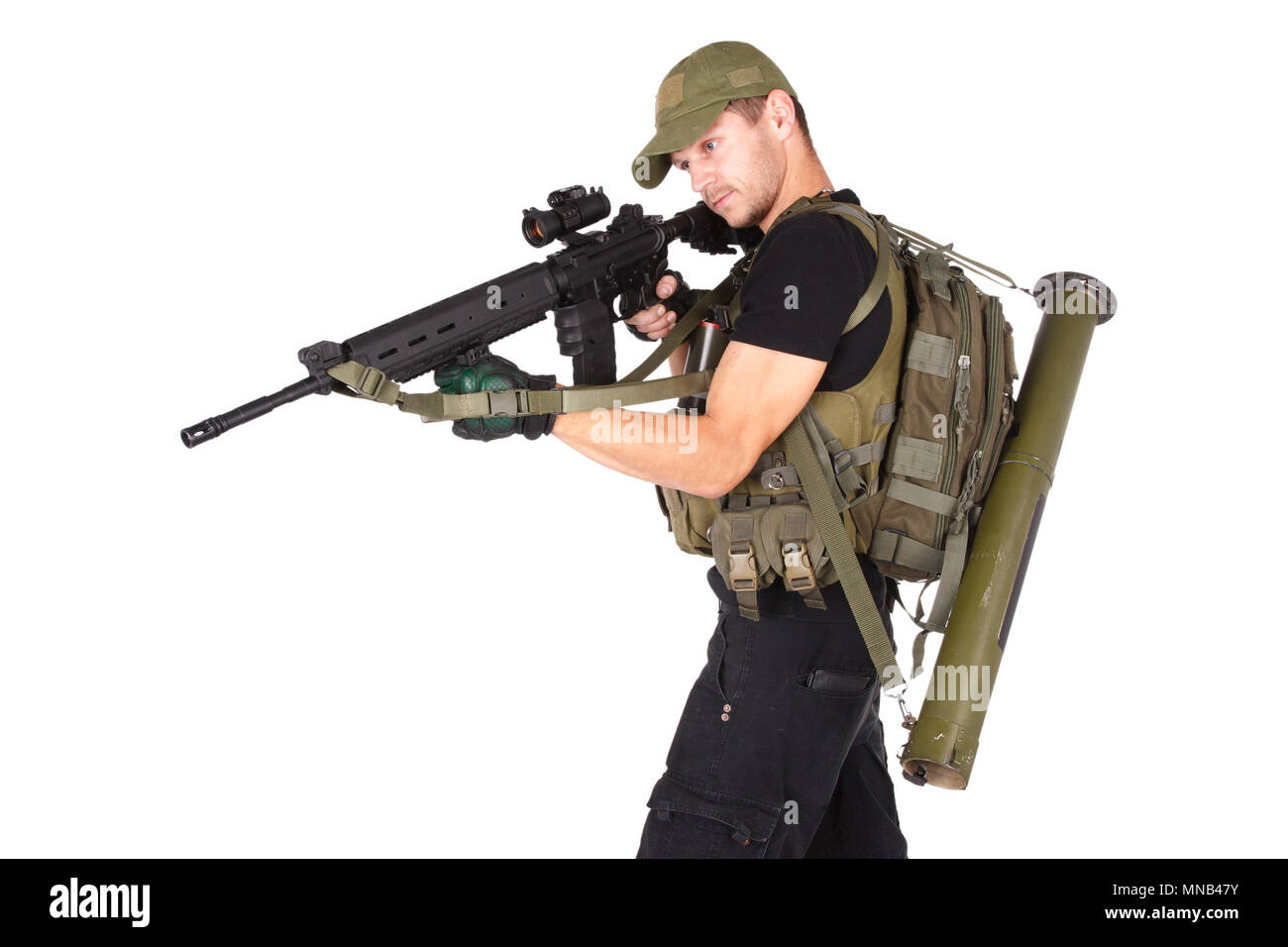 mercenary with m16 rifle isolated on white Stock Photo - Alamy