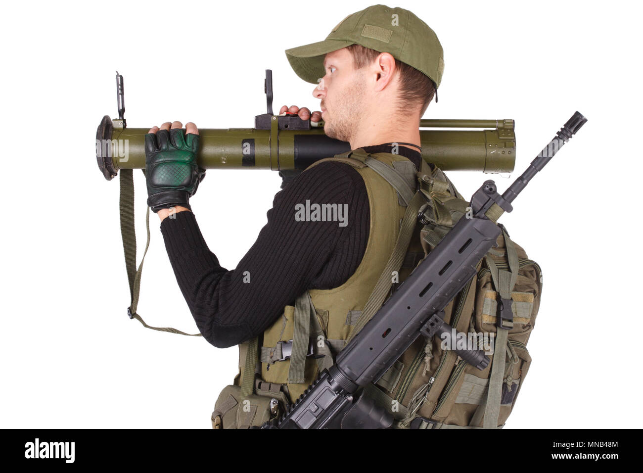 mercenary with RPG isolated on white Stock Photo - Alamy