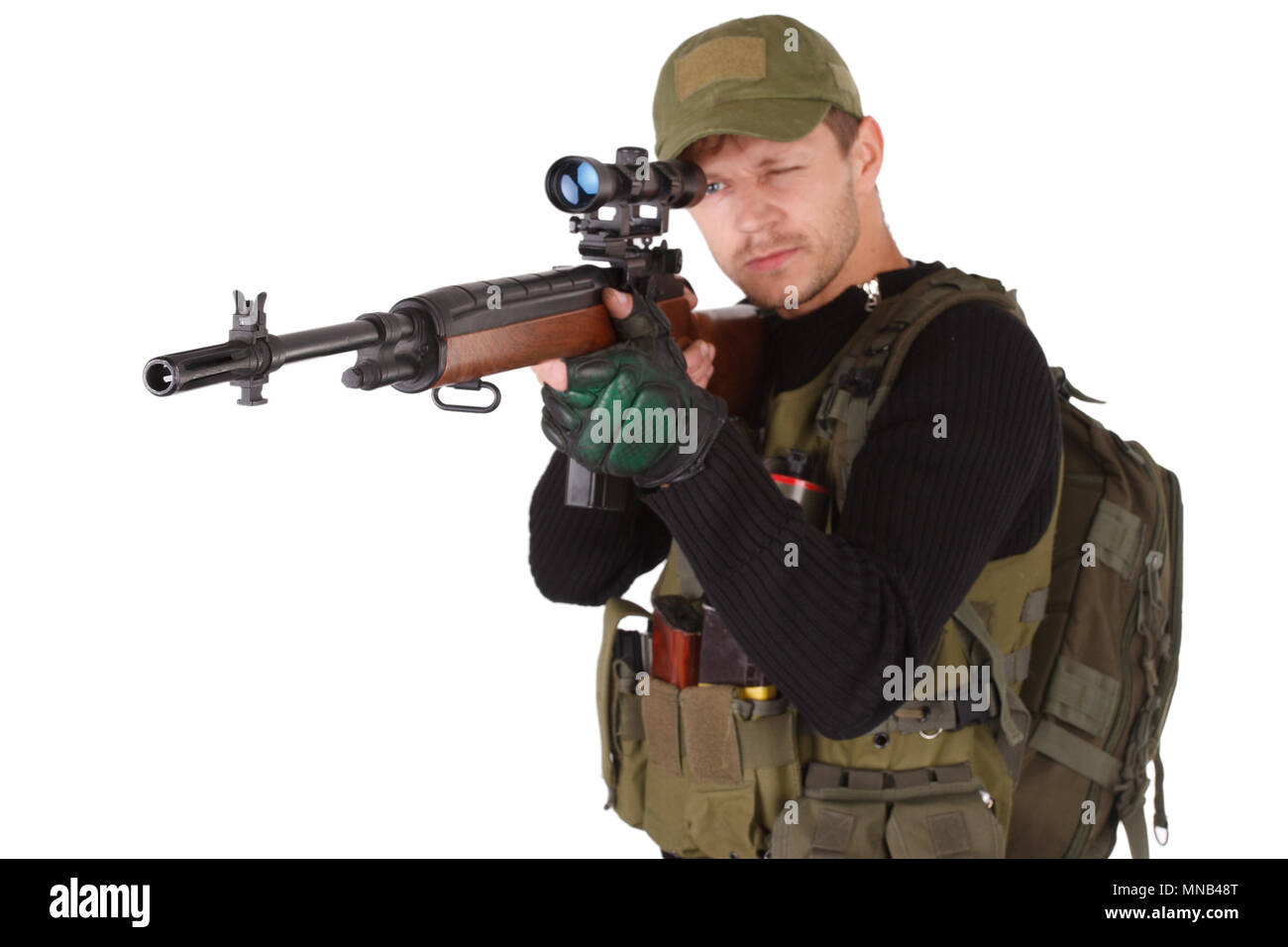 mercenary with m14 sniper rifle isolated on white Stock Photo - Alamy