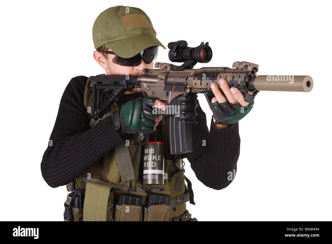 mercenary with m4 rifle isolated on white Stock Photo - Alamy