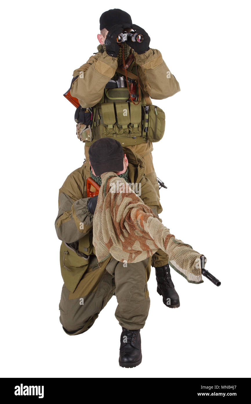 mercenaries sniper pair with SVD rifle isolated on white background ...