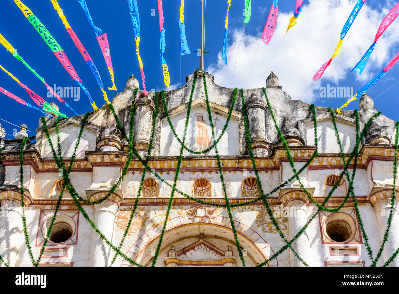 Festively decorated facade of Catholic church in Guatemala Stock Photo ...