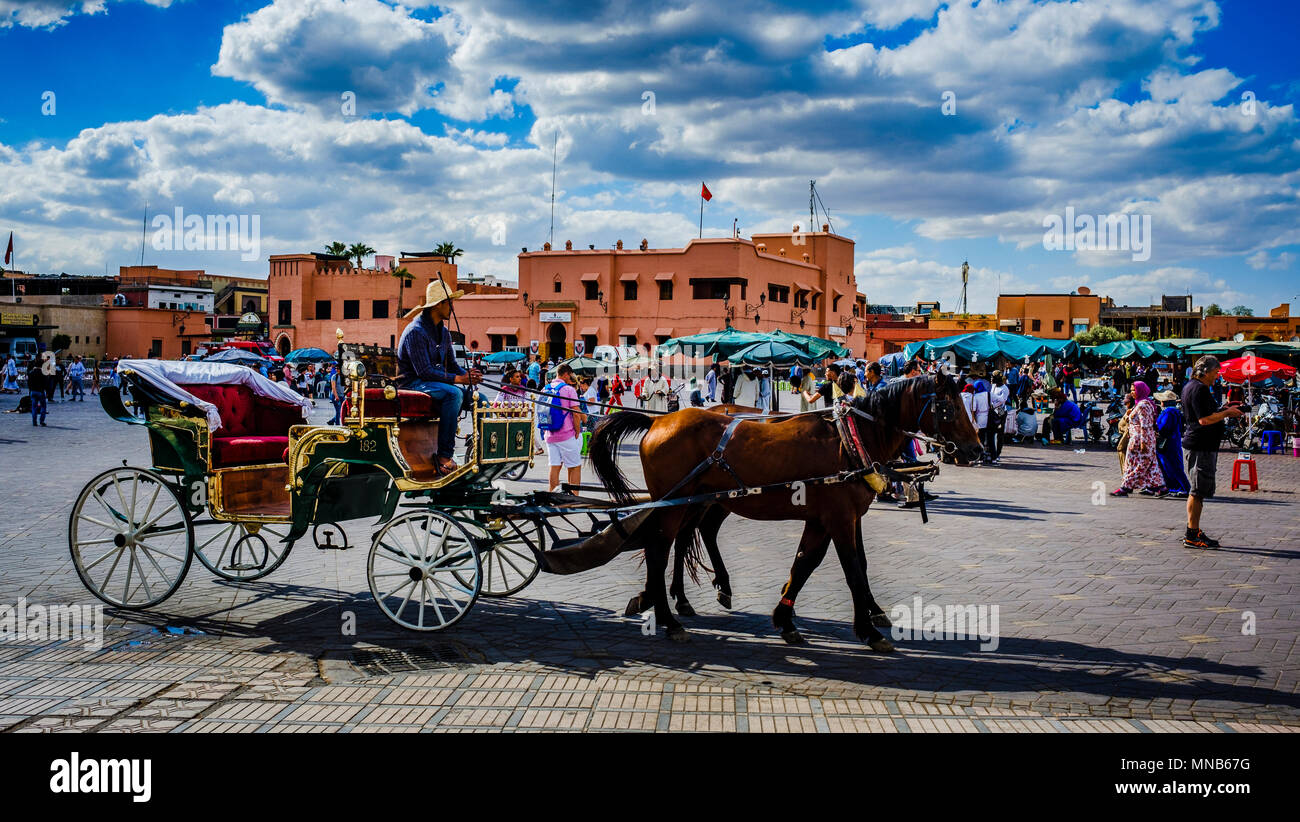 General scene of Jemaa El Fna, a Unesco World Heritage Site, in ...