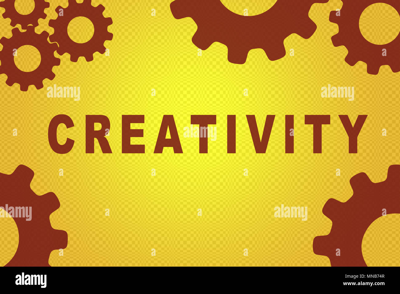 CREATIVITY sign concept illustration with red gear wheel figures on ...