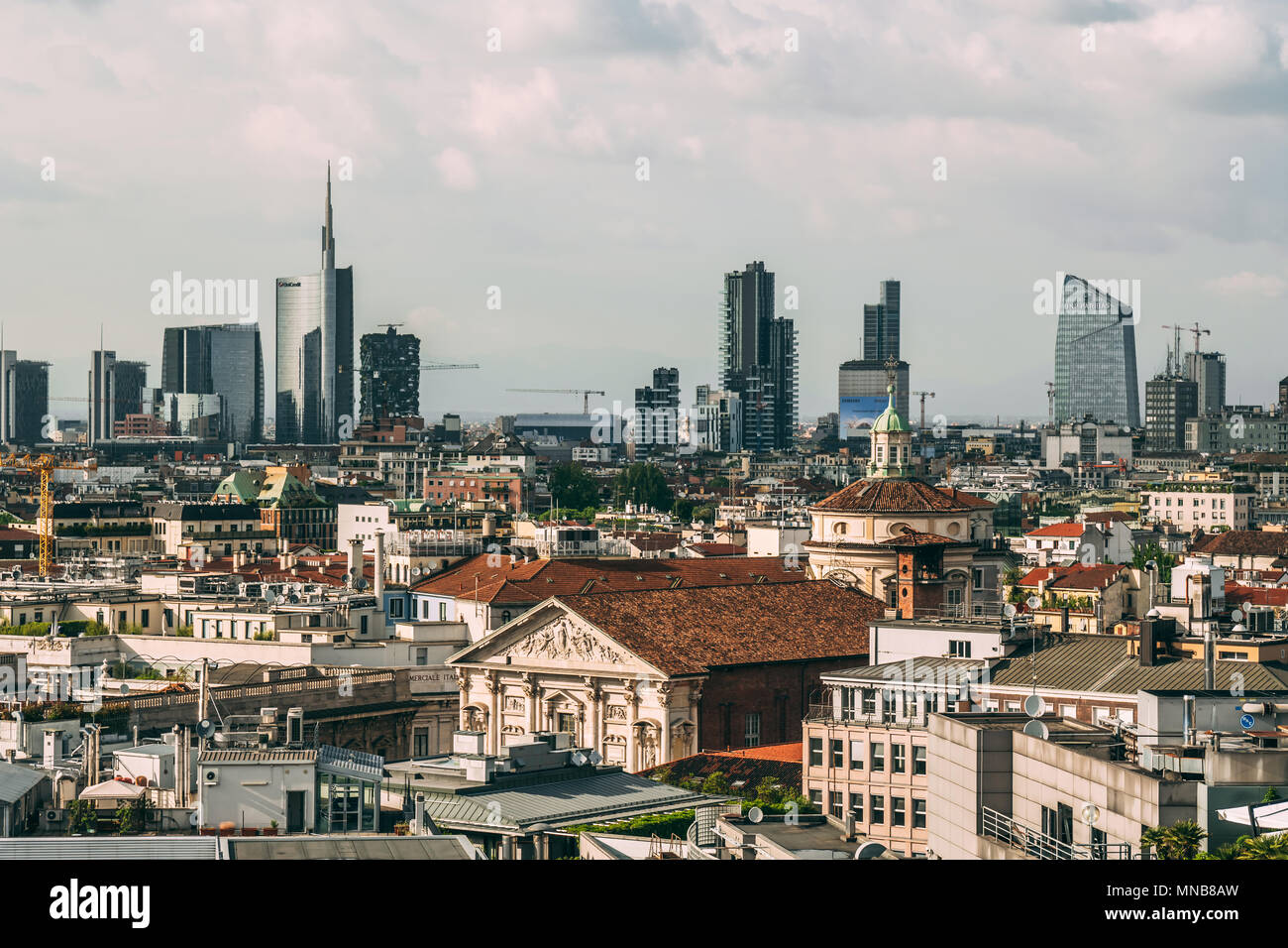 The panoramic view from the top of Duomo cathedral in Milan, Italy ...